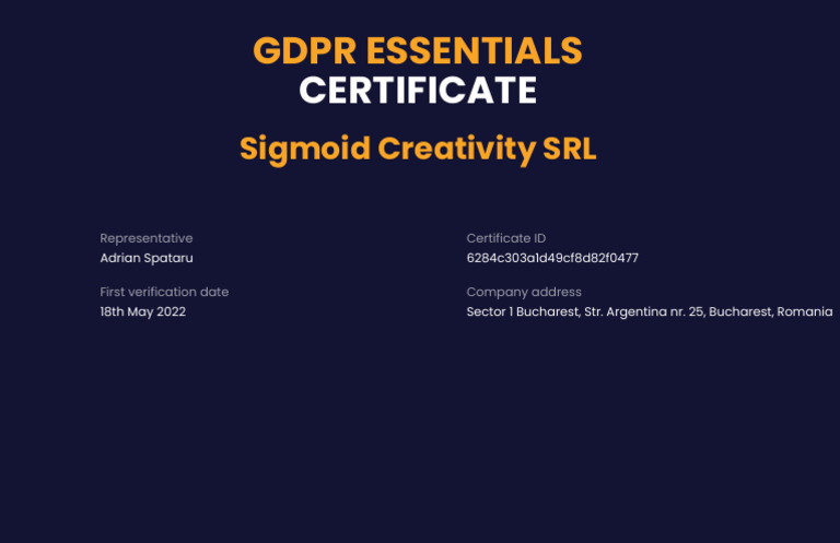Sigmoid Creativity SRL - GDPR Essentials | PDF