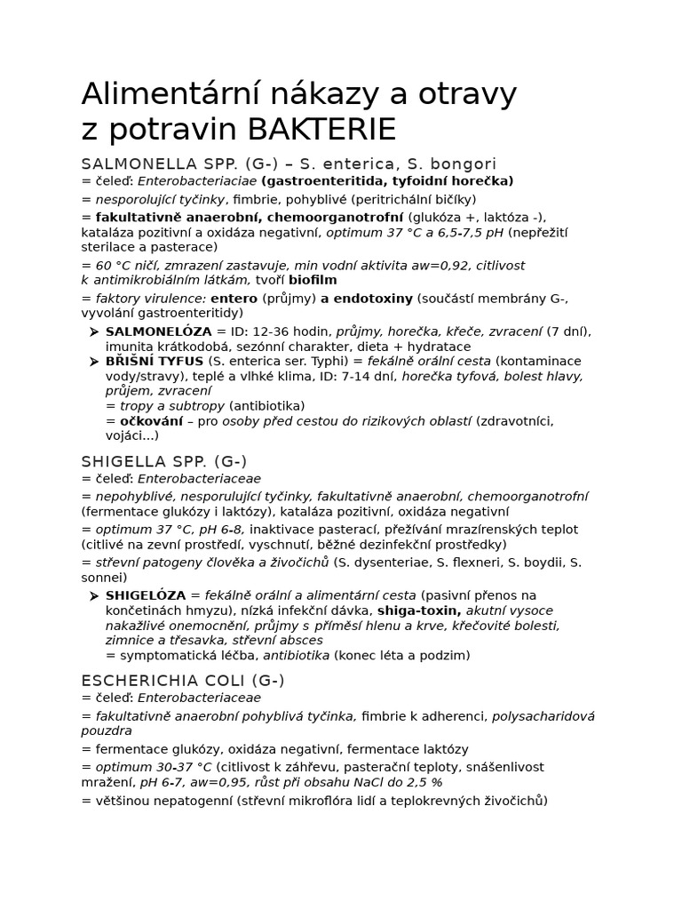 Alimentární Nákazy A Otravy Z Potravin BAKTERIE | PDF