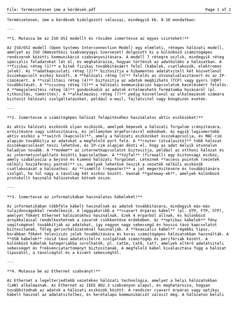 Infó Vizsga Tételet | PDF