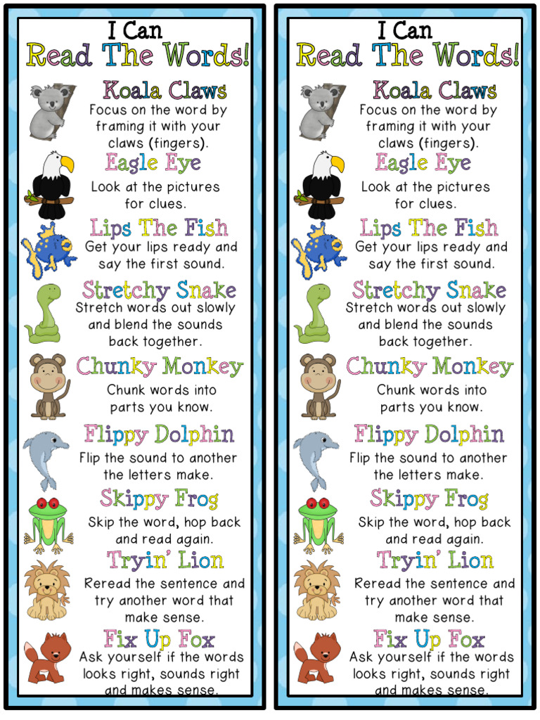 Beanie Baby Decoding Strategies Bookmark Freebie | PDF