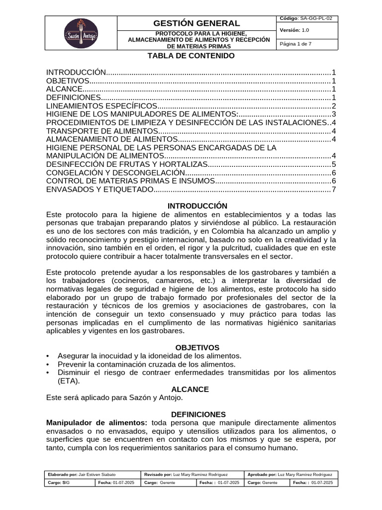 Protocolo para La Higiene de Alimentos en Establecimientos de Expendio ...