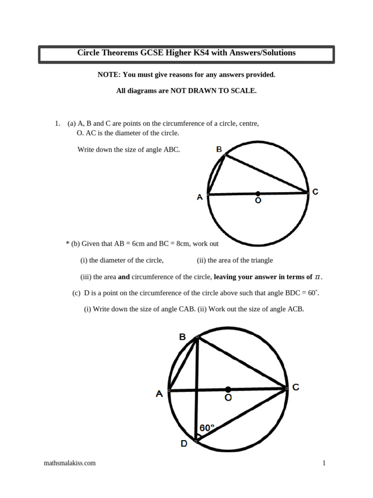 GCSE Circle Theorems Practice Questions | PDF | Circle | Geometry