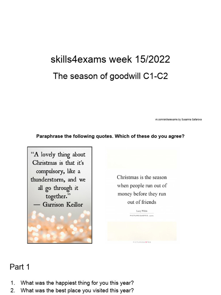 Skills4exams Week 15 2022 The Season of Goodwill C1-C2 | PDF
