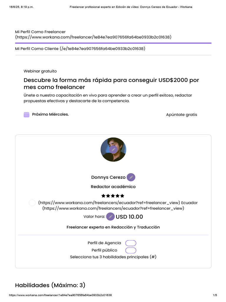 Freelancer Profesional Experto en Edición de Vídeo - Donnys Cerezo de Ecuador - Workana | PDF
