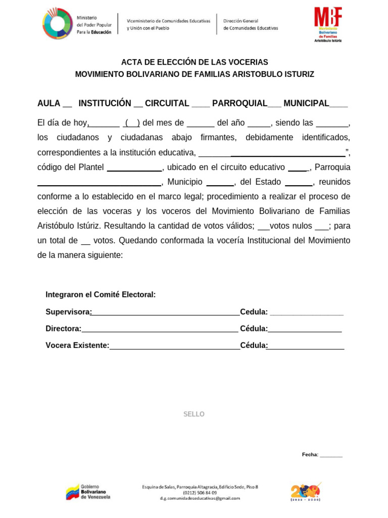 Acta de Elección de Las Vocerias Movimiento Bolivariano 2024-2025 | PDF ...