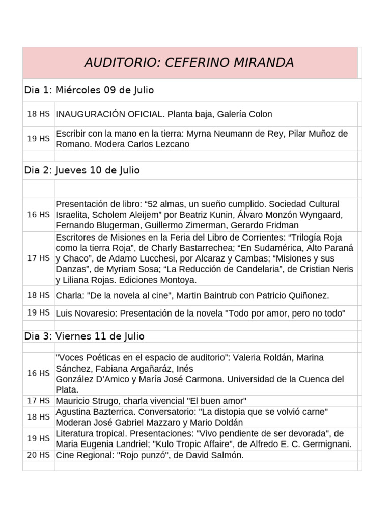 Programación de La Feria Provincial Del Libro | PDF