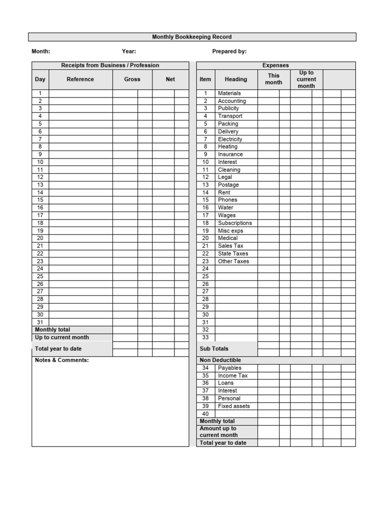 Monthly Bookkeeping Record-PDF Reader Pro | PDF | Expense | Taxes