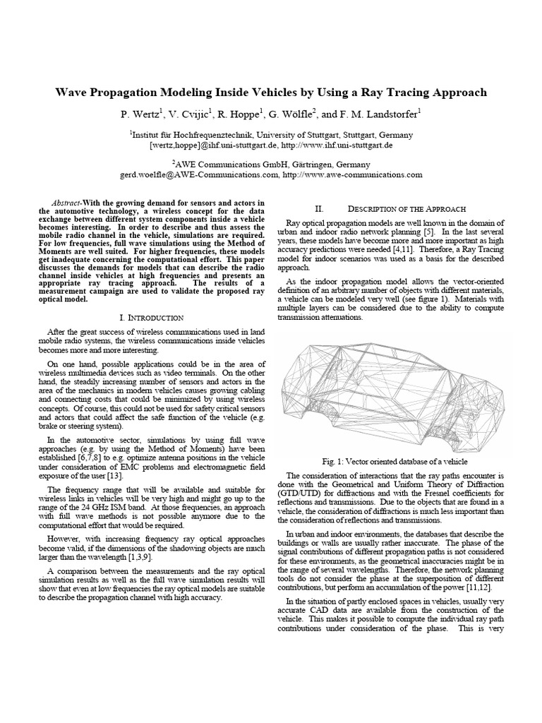 Ray Tracing for Vehicle Wave Modeling | PDF | Radio Propagation | Optics