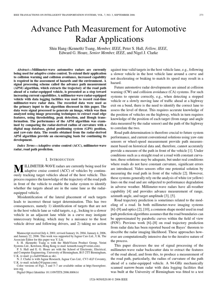 Advance Path Measurement For Automotive | PDF | Radar | Coordinate System