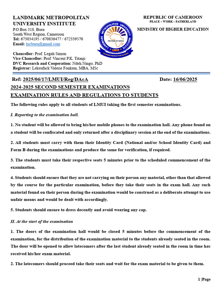 Exam Rules and Regulations To Students | PDF | Educational Stages