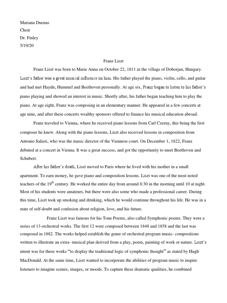A Comprehensive Biography of Renowned Composer Franz Liszt | PDF ...