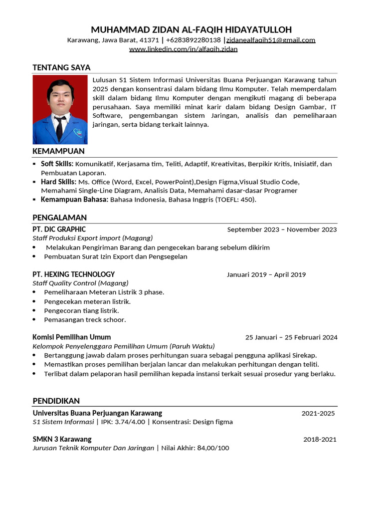Contoh CV FIX Muhammad Zidan Alfaqih | PDF