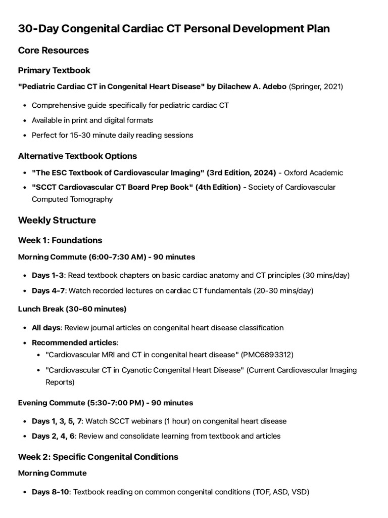 30-Day Congenital Cardiac CT Learning Plan | PDF | Medical Imaging | Ct ...