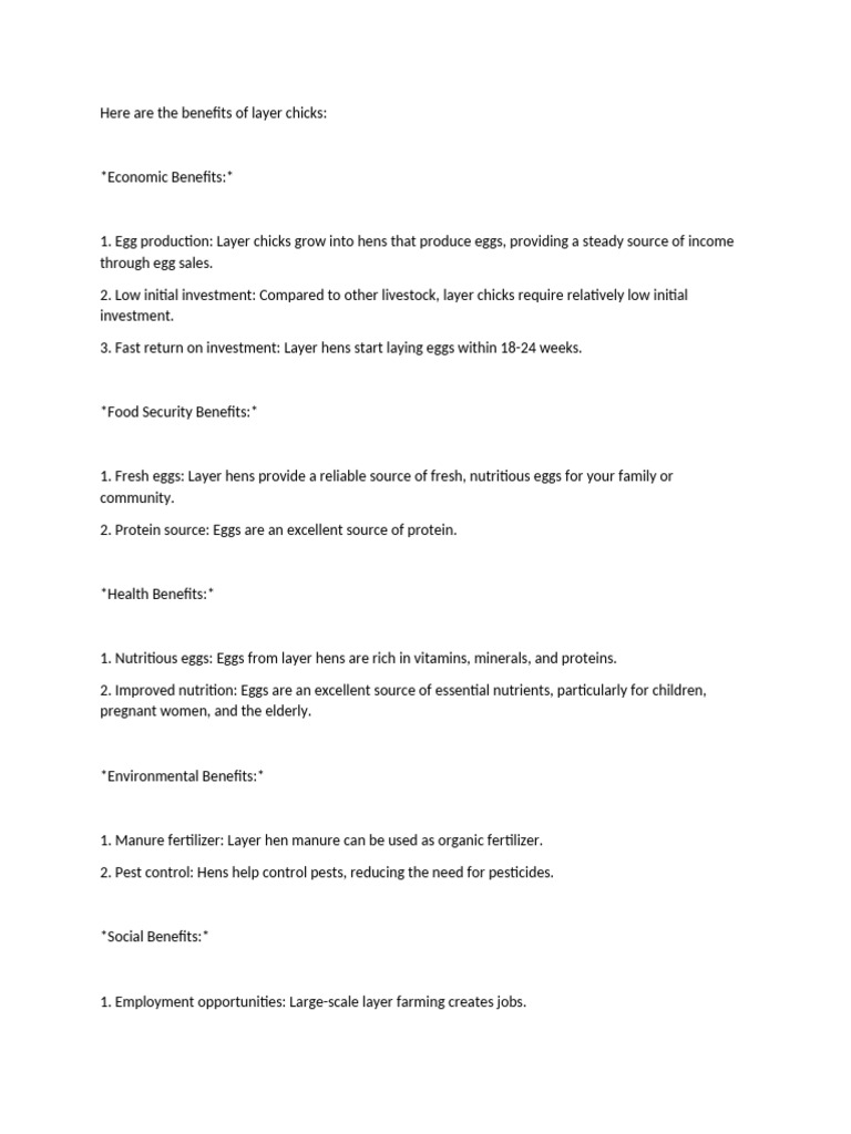 Benefits of Layer Chicks | PDF