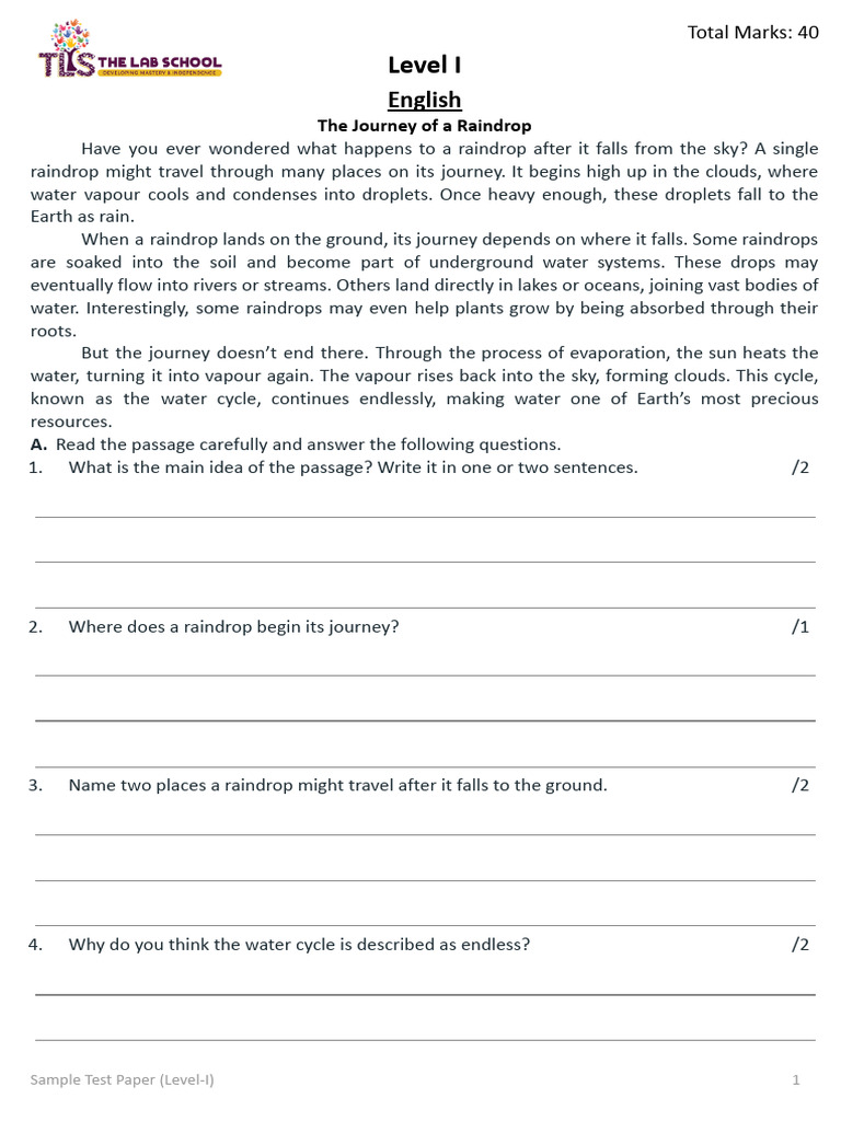 Sample Test Paper For Admission (Level-I) | PDF