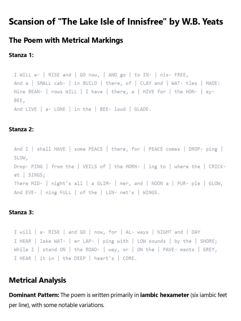 Metrical Analysis of Yeats' Poem | PDF