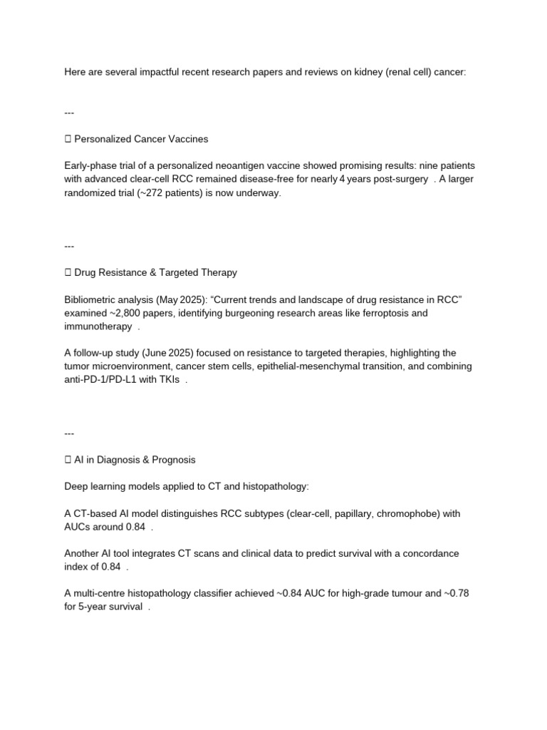 Recent Research Papers and Reviews On Kidney (Renal Cell) Cancer | PDF ...