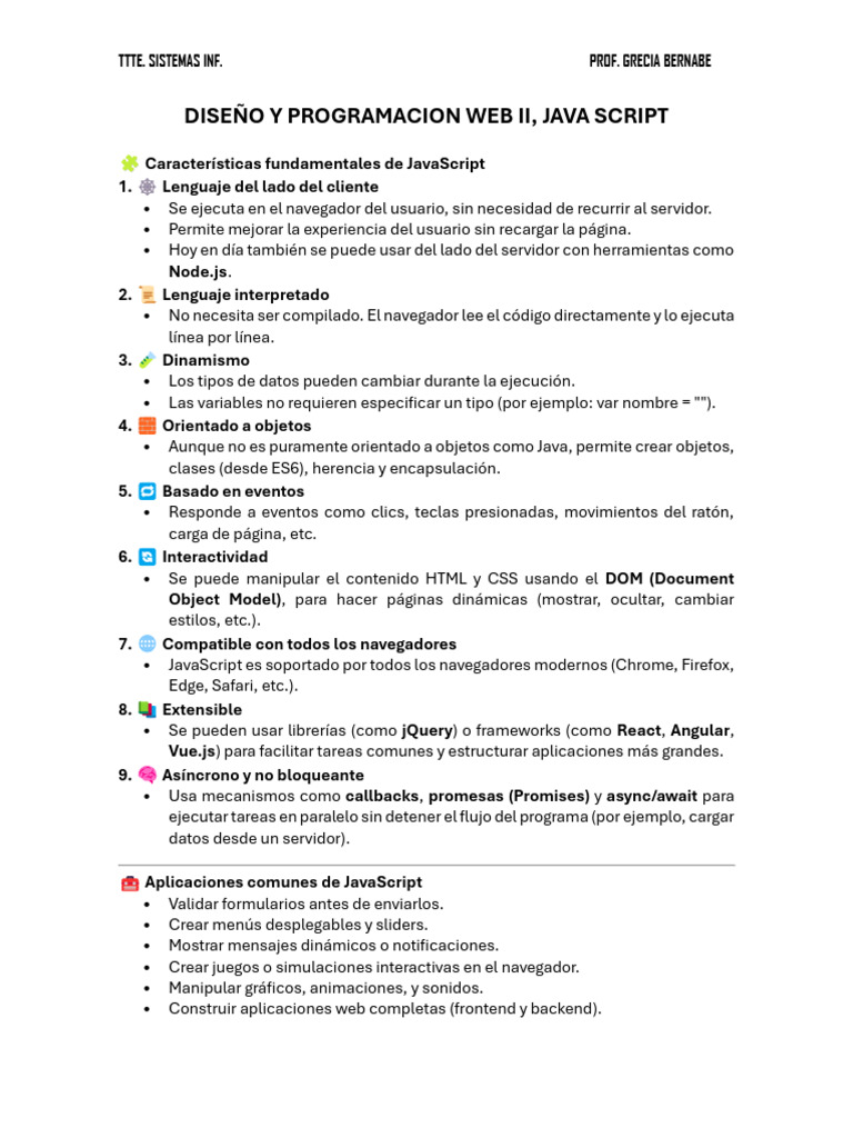 DISEÑO Y PROGRAMACION WEB II Java Script | PDF | Script Java | Desarrollo web