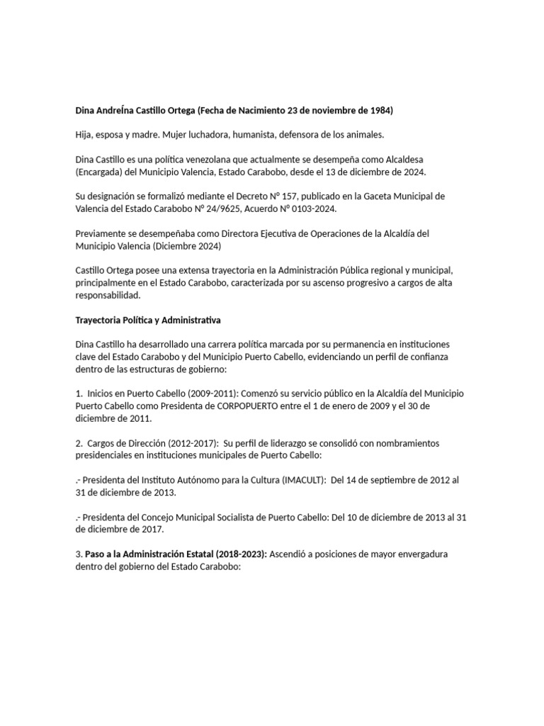 Dina Castillo: Alcaldesa de Valencia 2024 | PDF | Gobierno local | Alcalde