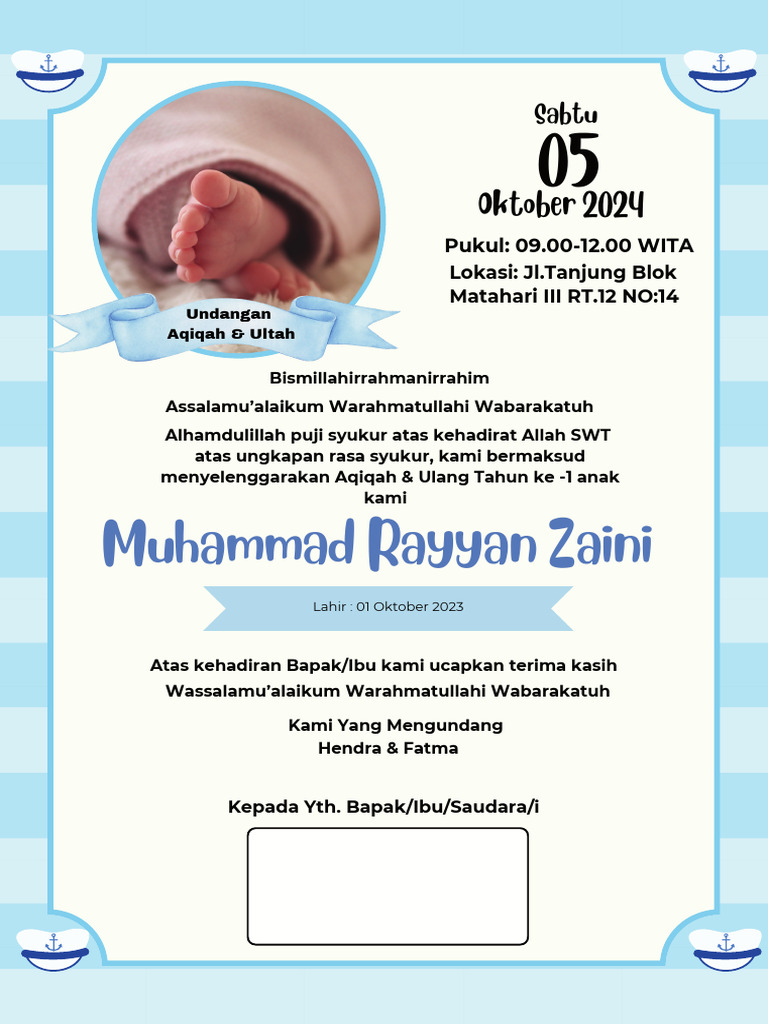 Undangan Aqiqah Rayyan A4 | PDF