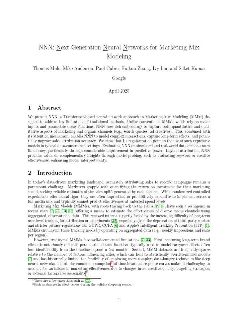 NNN - Next-Generation Neural Networks For Marketing Mix Modeling | PDF | Applied Mathematics