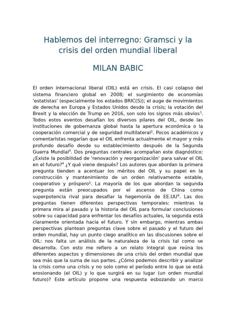 04 - Hablemos Sobre El Interregno - Milan Babic | PDF | Globalización ...