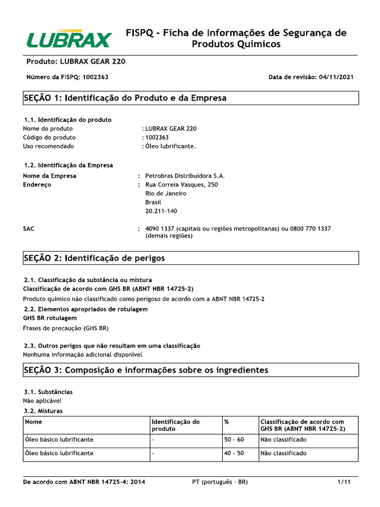 Fispq Lubrax Gear 220 - Vibra | PDF