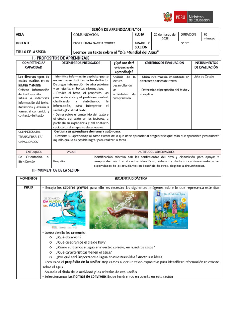 Comunicación - Leemos Un Texto Sobre El Agua | PDF | Aprendizaje | Evaluación