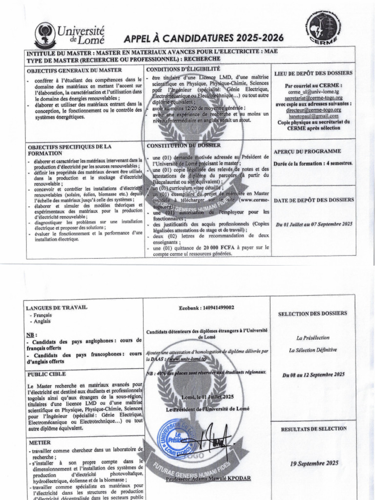 Appel À Candidature Master MAE CERME 2025 | PDF