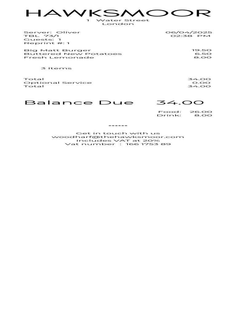 Hawksmoor Edinburgh Menu Summary | PDF