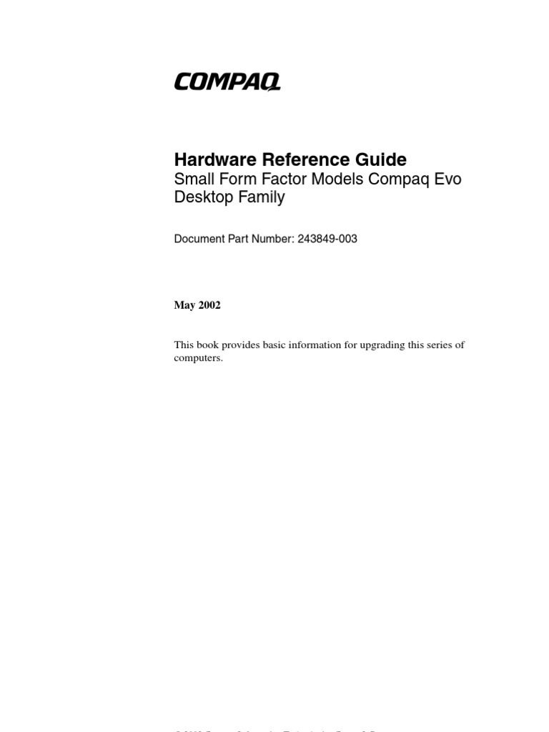 Hardware Reference Guide: Small Form Factor Models Compaq Evo Desktop ...