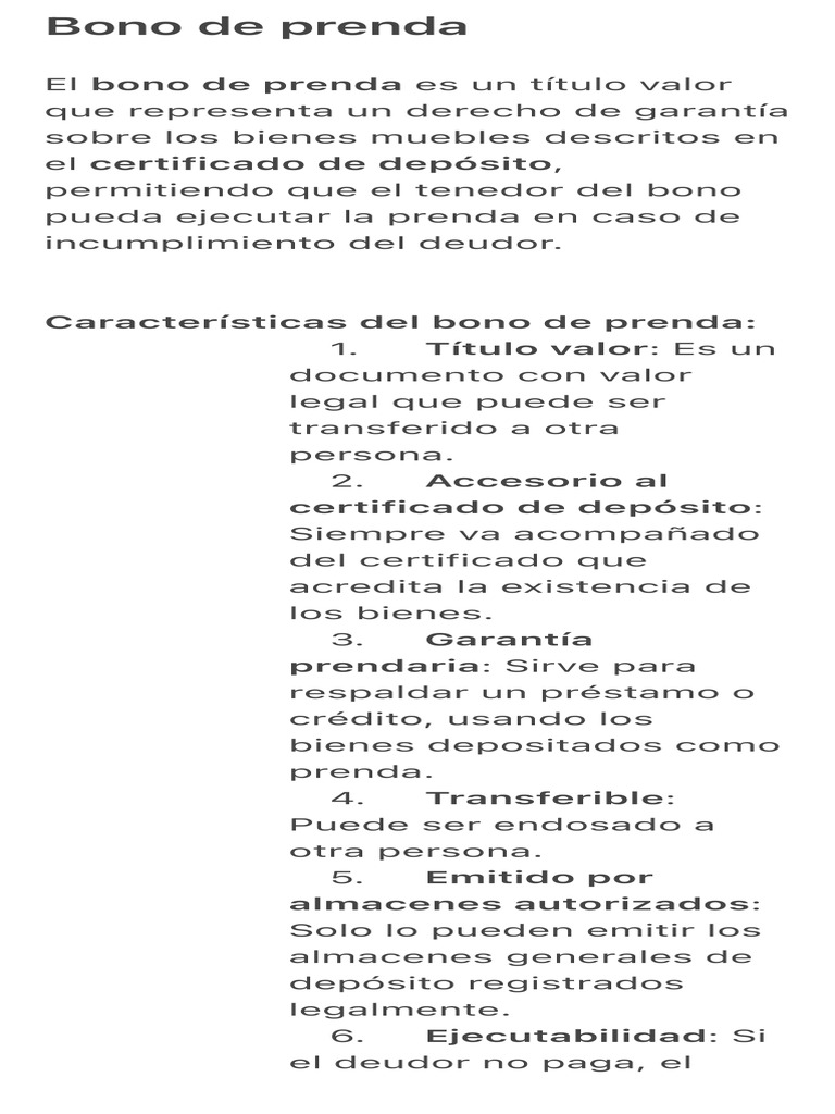 Definición y características del bono de prenda | PDF