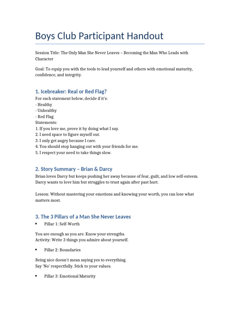 Boys Club Session Handout | PDF