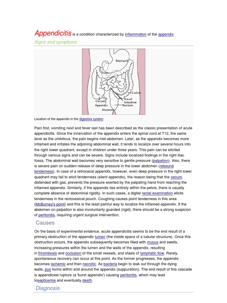 Appendicitis: Signs and Symptoms | PDF | Surgery | Medical Specialties