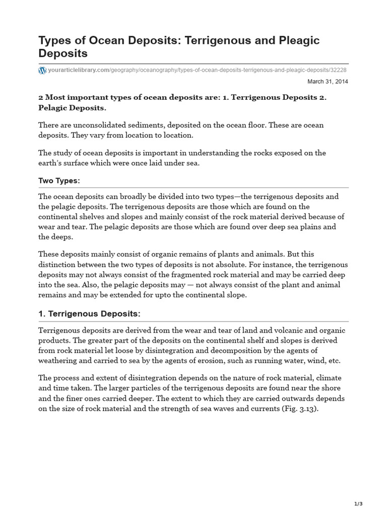Types of Ocean Deposits Terrigenous and Pleagic Depo | PDF ...