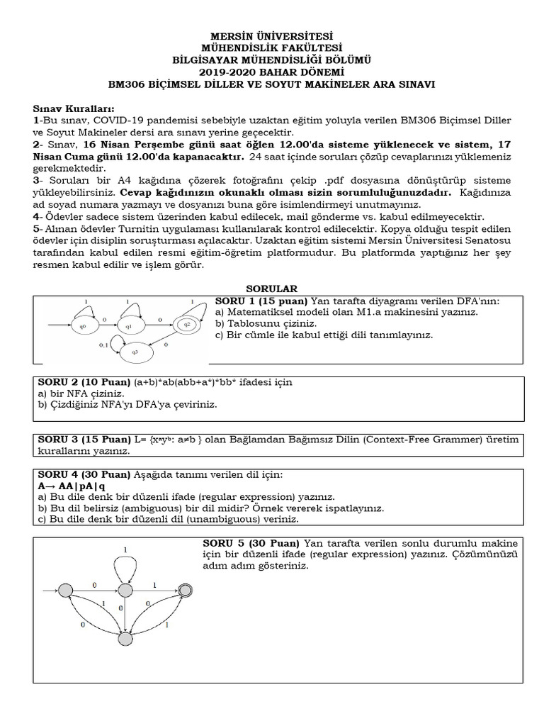 2019 2020 Bicimsel Diller Ve Soyut Makineler Vize | PDF
