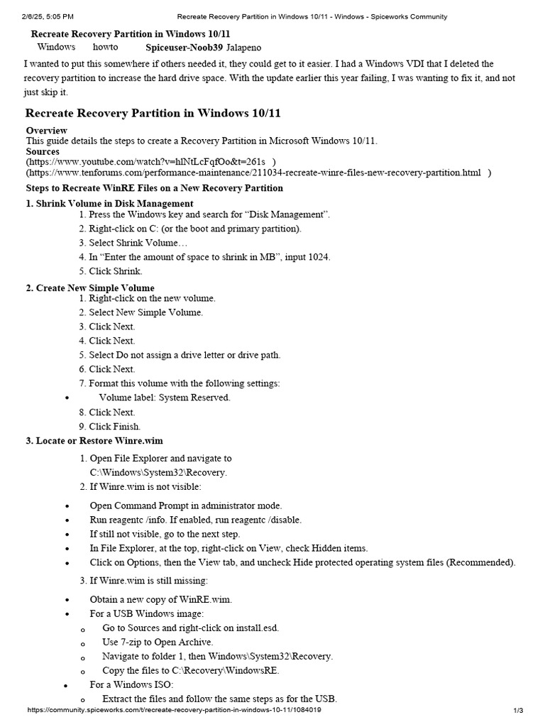 Recreate Windows 10/11 Recovery Partition | PDF | Utility Software ...