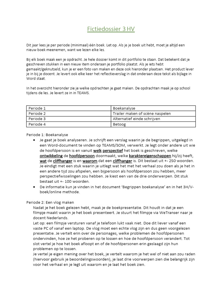 Fictiedossier 3de Klas | PDF