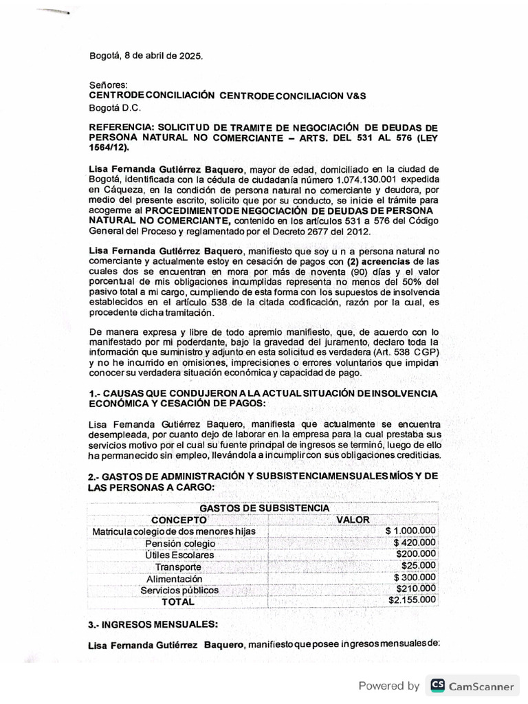 Solicitud Insolvencia Con Firma Poder y Anexos | PDF | Bancos | Cheque