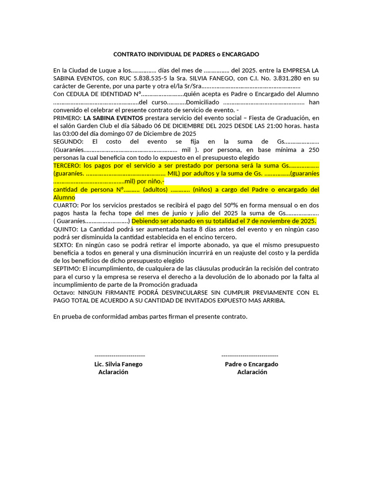 Contrato Individual de Padres o Encargado After | PDF