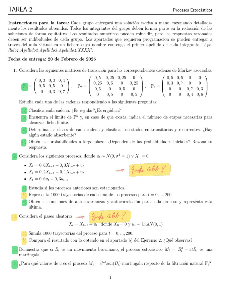 Procesos Estocásticos Tarea 2 - 250219 - 202930 | PDF | Aleatoriedad ...