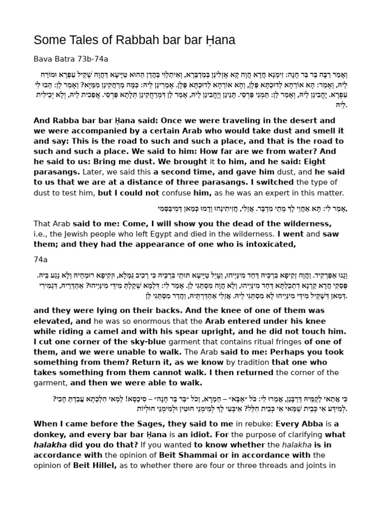 Tales of Rabba Bar Bar Hana From Bava Batra | PDF | Weekly Torah ...