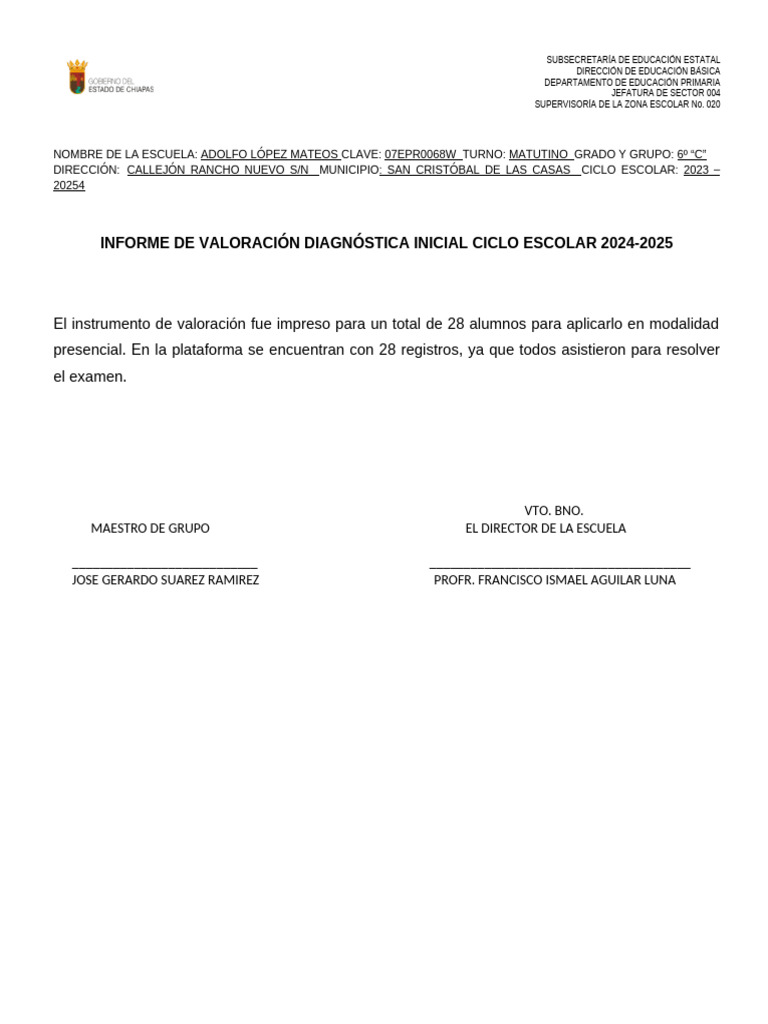 6 C Informe Ineval. Diagnostica 2024-2025 | PDF