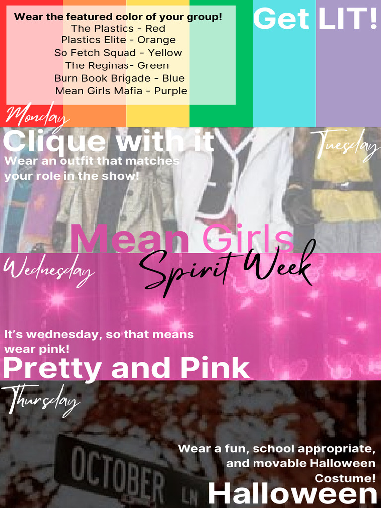 Mean Girls Spirit Week Pretty Poster 2 | PDF | Fashion | Clothing