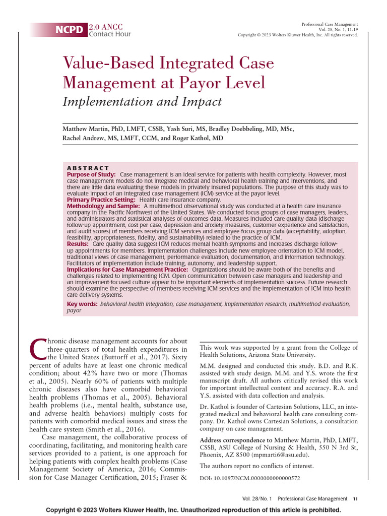 Martin Et Al, VB-ICM at Payor Level-Implementation and Impact, Prof ...