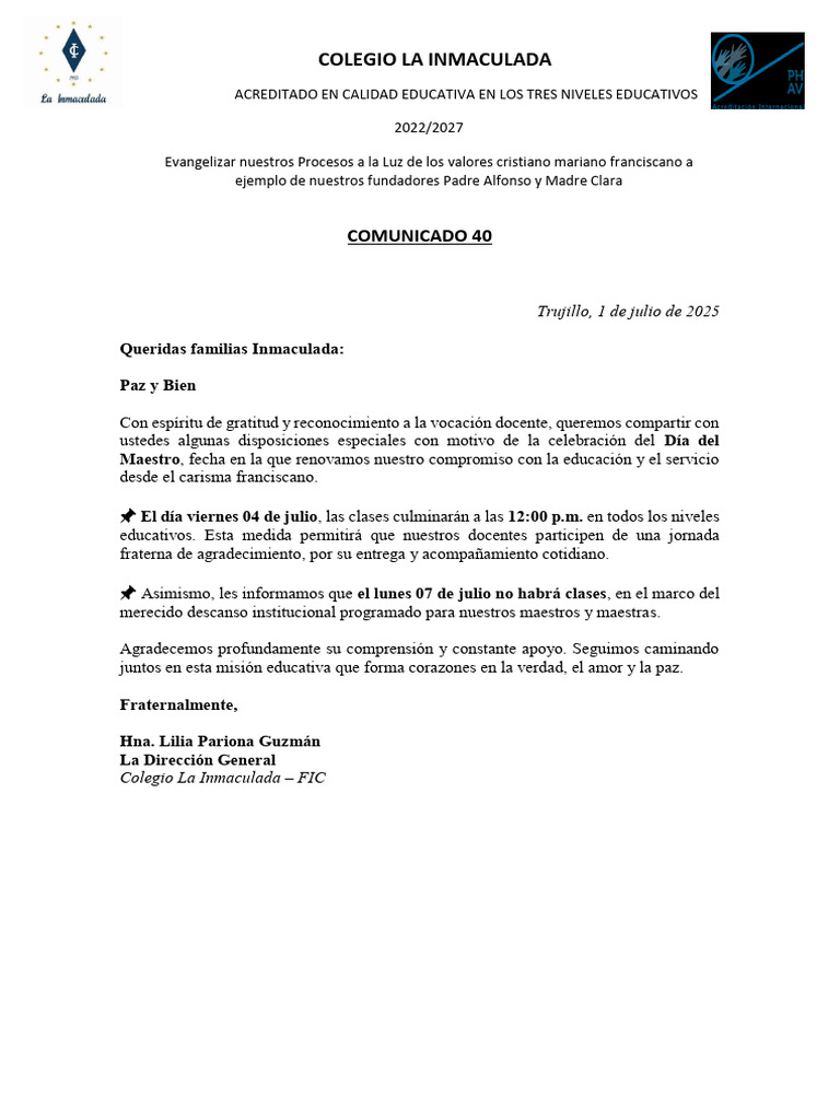 Comunicado 40 Dia Del Maestro | PDF