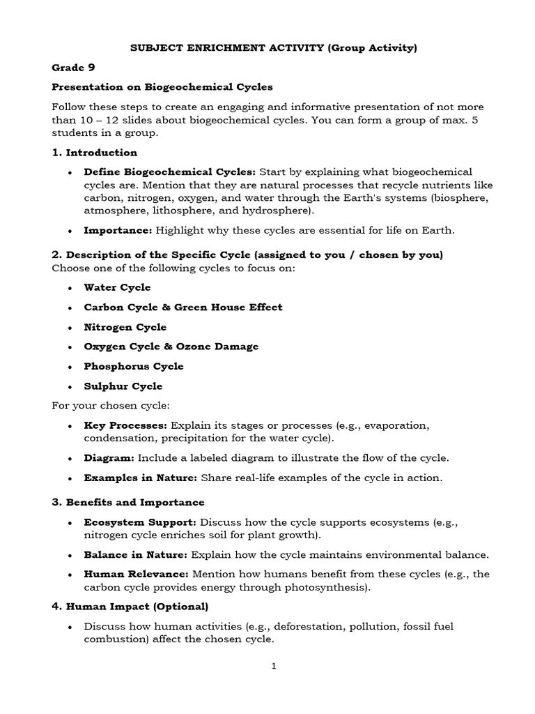 GR 9 SEA Activity - Biogeochemical Cycles | PDF | Systems Ecology ...