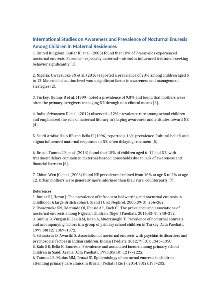 International Studies Nocturnal Enuresis | PDF | Childhood | Human Life ...
