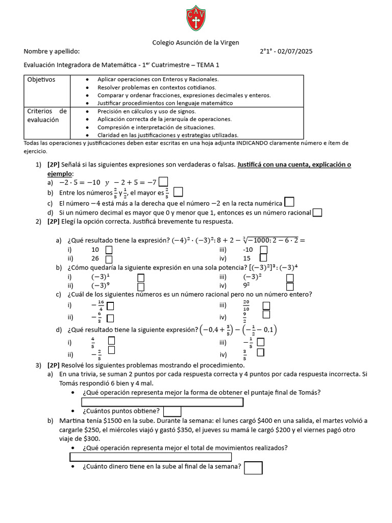 Integradora-CAV-2°-TEMA 1 | PDF | Número racional | Entero