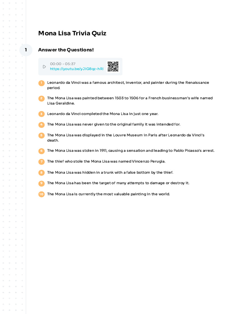 Twee - Mona Lisa Trivia Quiz-1 | PDF